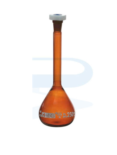 Volumetric Flask HmbG, Amber Glass, Class A, w/Plastic Stopper ...