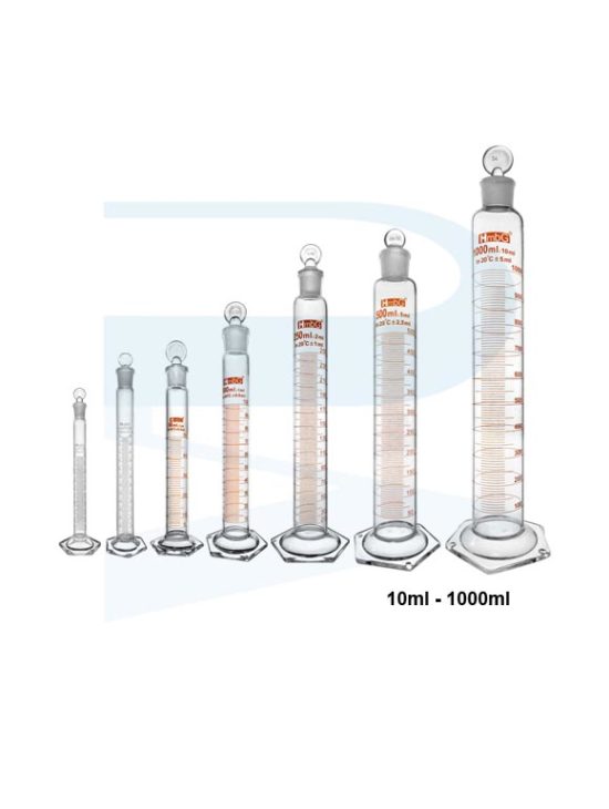 Measuring Cylinder w/Glass stopper, Amber/White Scale, Hexagonal Base ...
