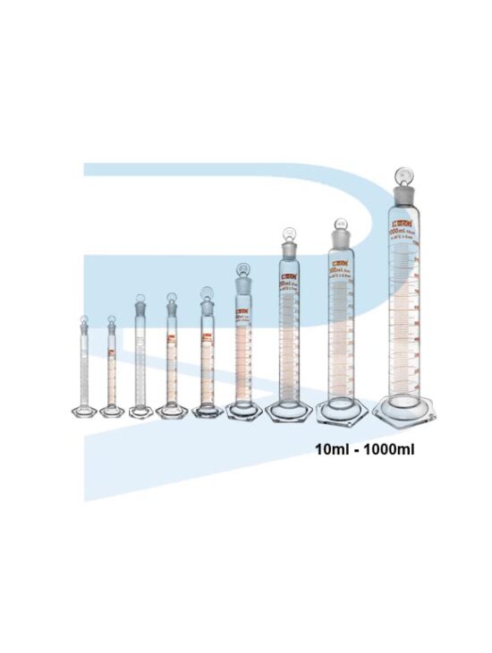 Measuring Cylinder w/Glass stopper, Amber Scale, Hexagonal Base, HmbG ...